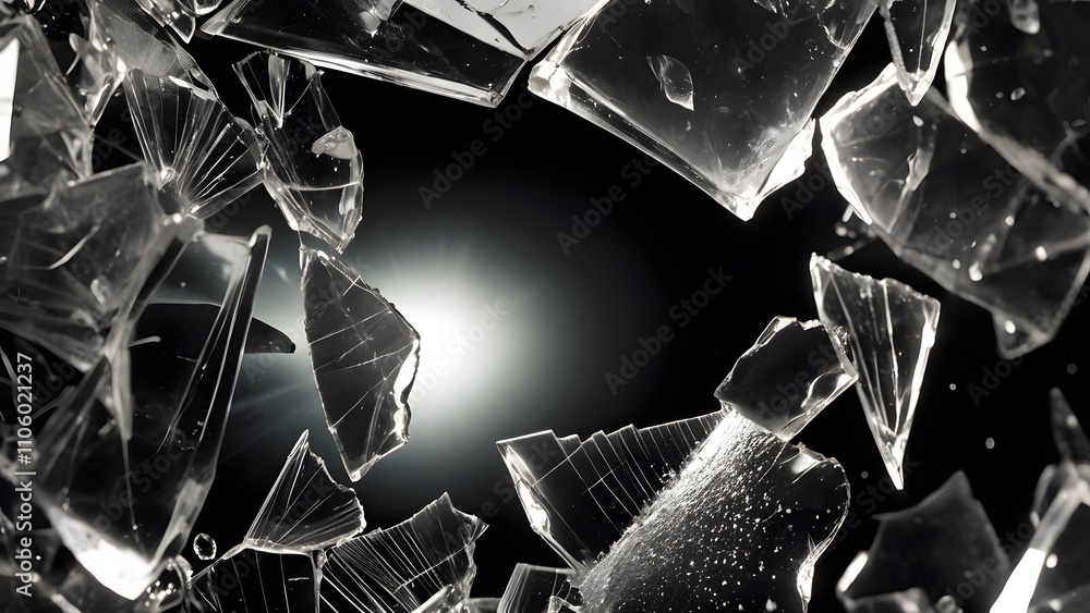 Broken Glass Overlay Shattered Fragments Creating Abstract Patterns ...