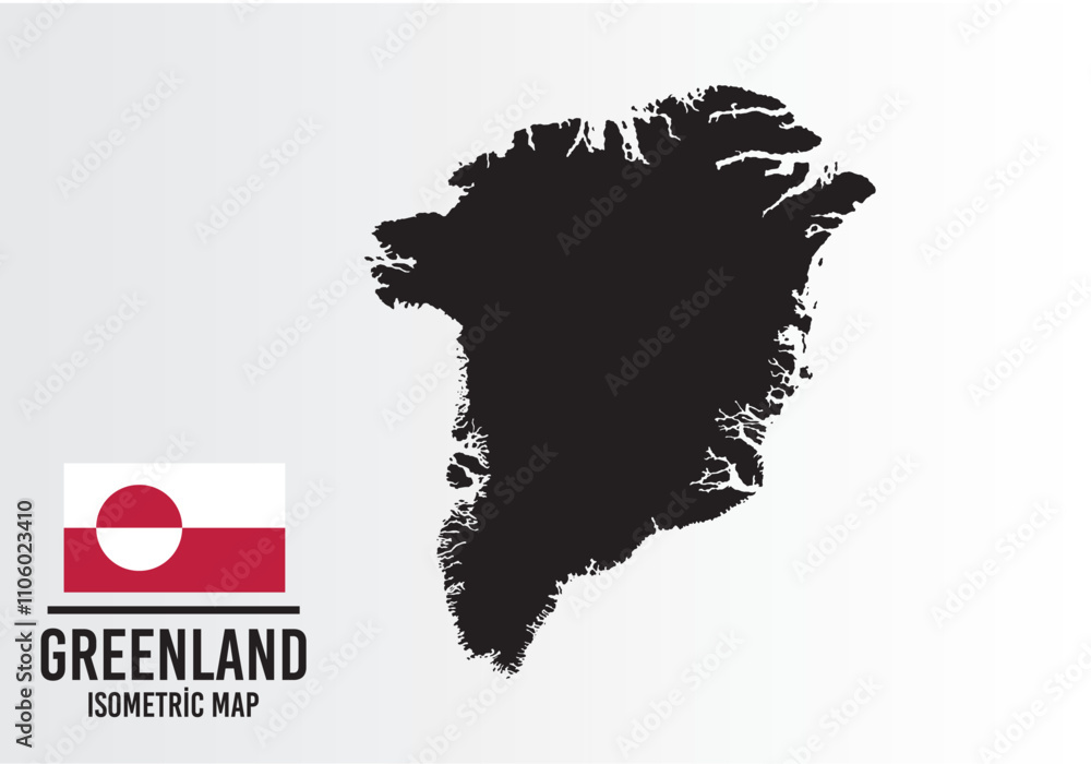Greenland vector map with flag next to it. Greenland map with national ...