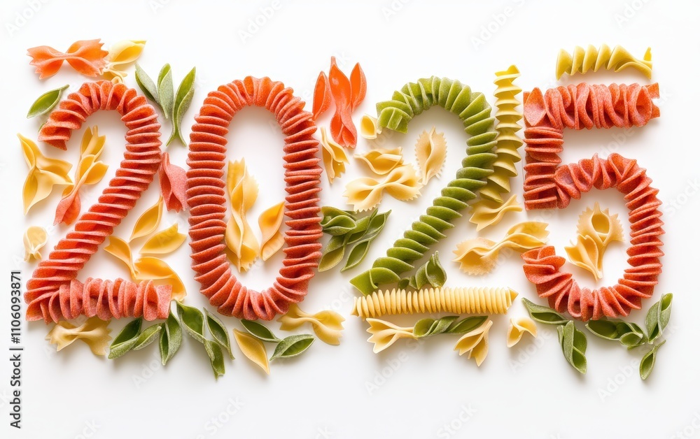2025 Made of Pasta Shapes â?“ Numbers arranged with colorful pasta in ...