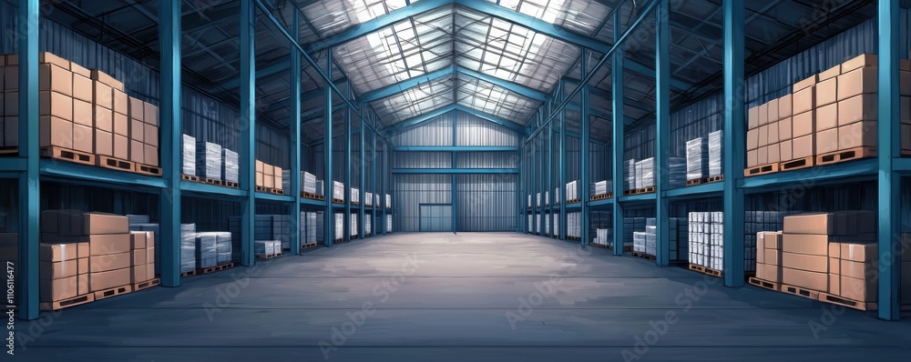 Exploring a vast warehouse storehouse an interior view of organized ...