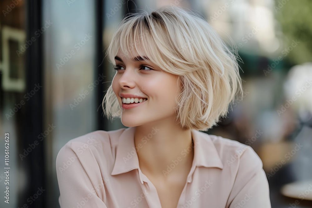 photo of the most popular and trendy bob bangs hairstyle, with natural ...