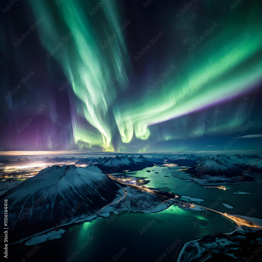 Planet Earth during the northern Lights. Natural glow in the night sky ...