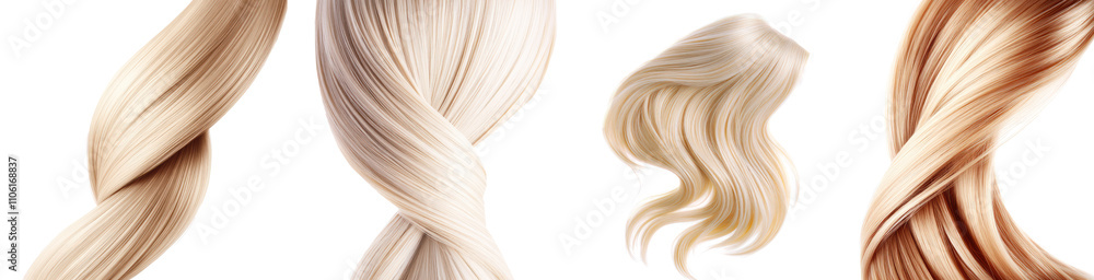 Lock of female blonde hair, hair sample set isolated Png, transparent ...