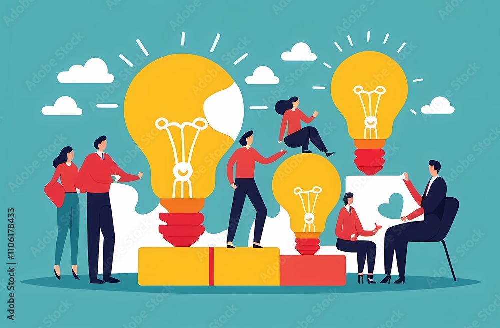 Flat illustration Idea brainstorming, cooperation or collaboration to ...