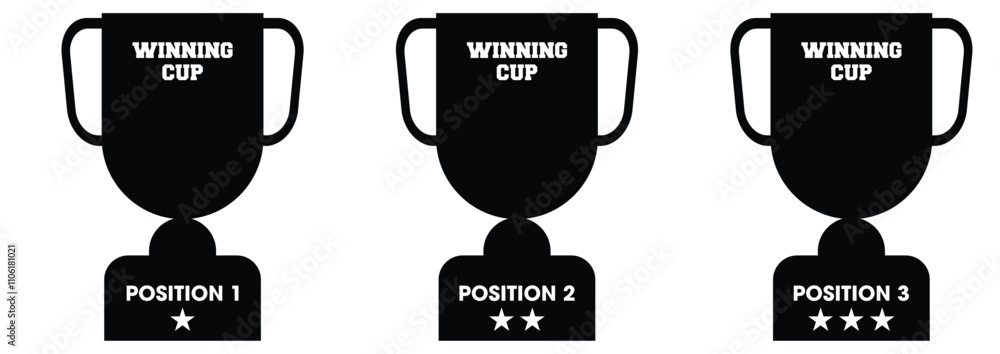 Winning trophy icon set. Winning trophy cup symbol with first, second ...