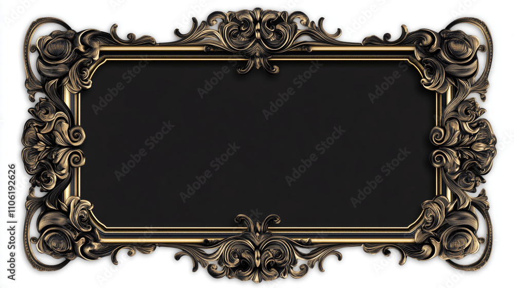 Rectangle vintage gold frame for web presentation, horizontal border in ...