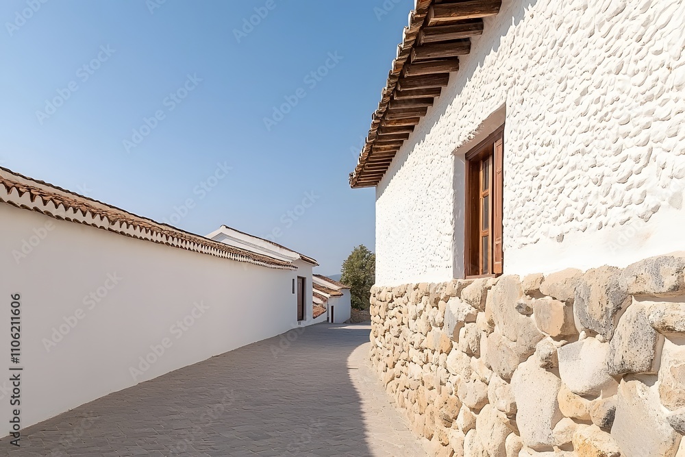 Old rural courtyard with white-walled and black-tiled architecture ...
