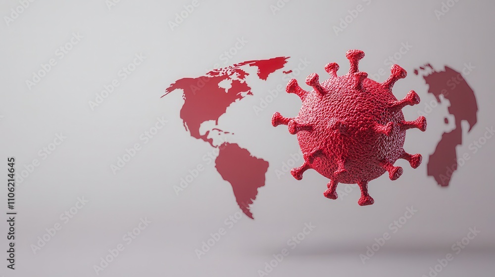3D Illustration of Viral Particle with Global Map Background ...
