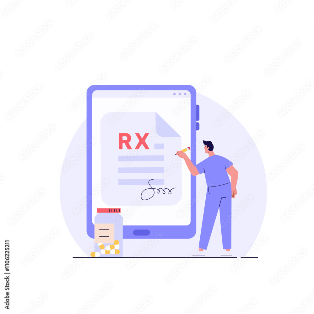 Doctor writes signature. Rx medical prescription for elderly people ...