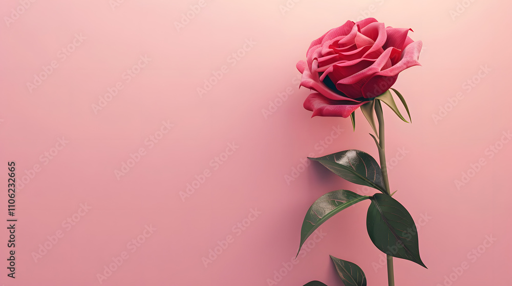 elegant ruby rose on soft pink background - 3d render illustration of a ...