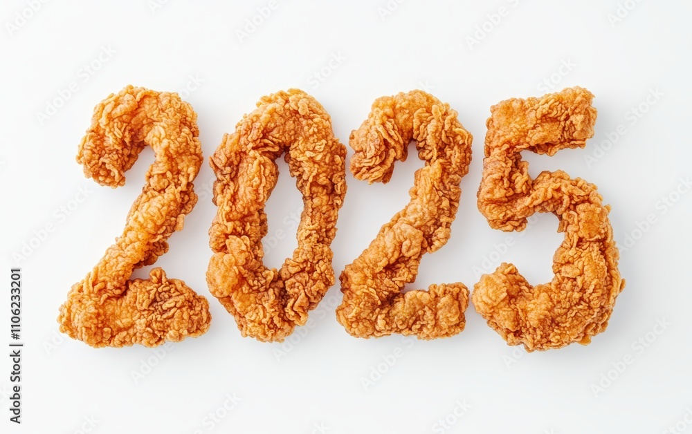 2025 Made of Fried Chicken Numbers formed with crispy fried chicken ...
