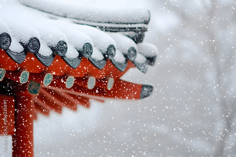 Snowy Day Close-up of Ancient Chinese Architecture - Beautiful Winter ...