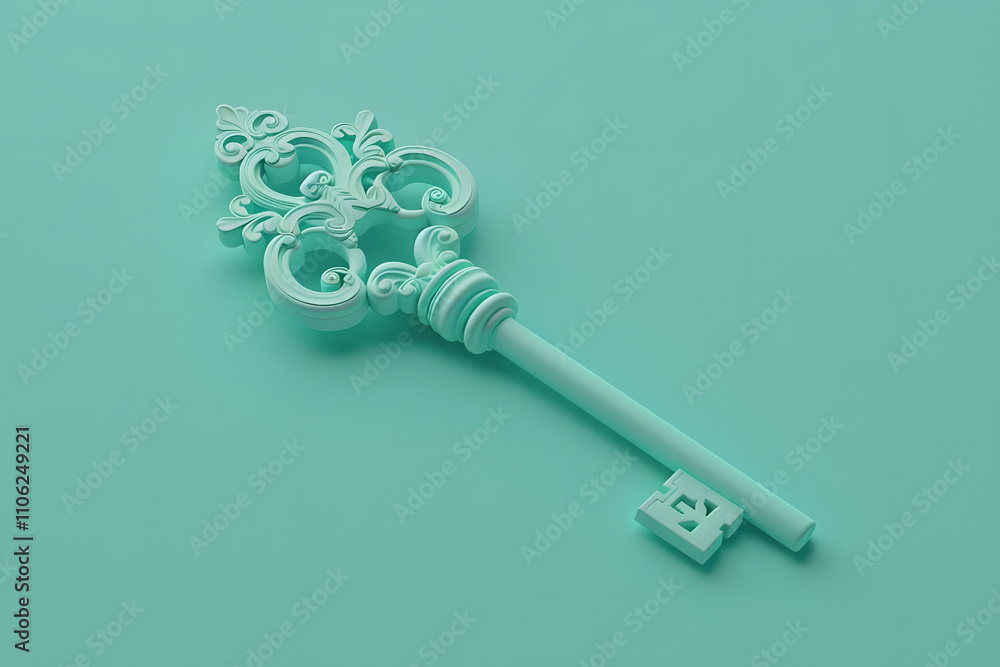 elegant vintage key design on soft teal background - 3d render for ...