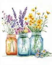 Wildflower Bouquets In Mason Jars Free Stock Photo - Public Domain Pictures