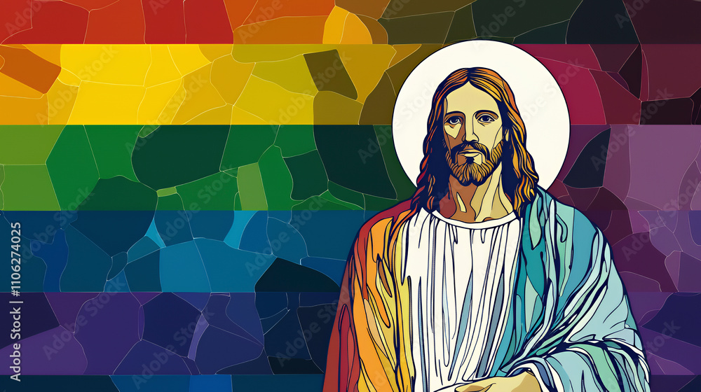 Jesus Christ depicted in vibrant rainbow colors Stock Illustration ...