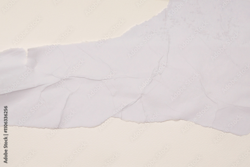 Torn, ripped paper pieces wave crack frame. White, beige, gray copy ...