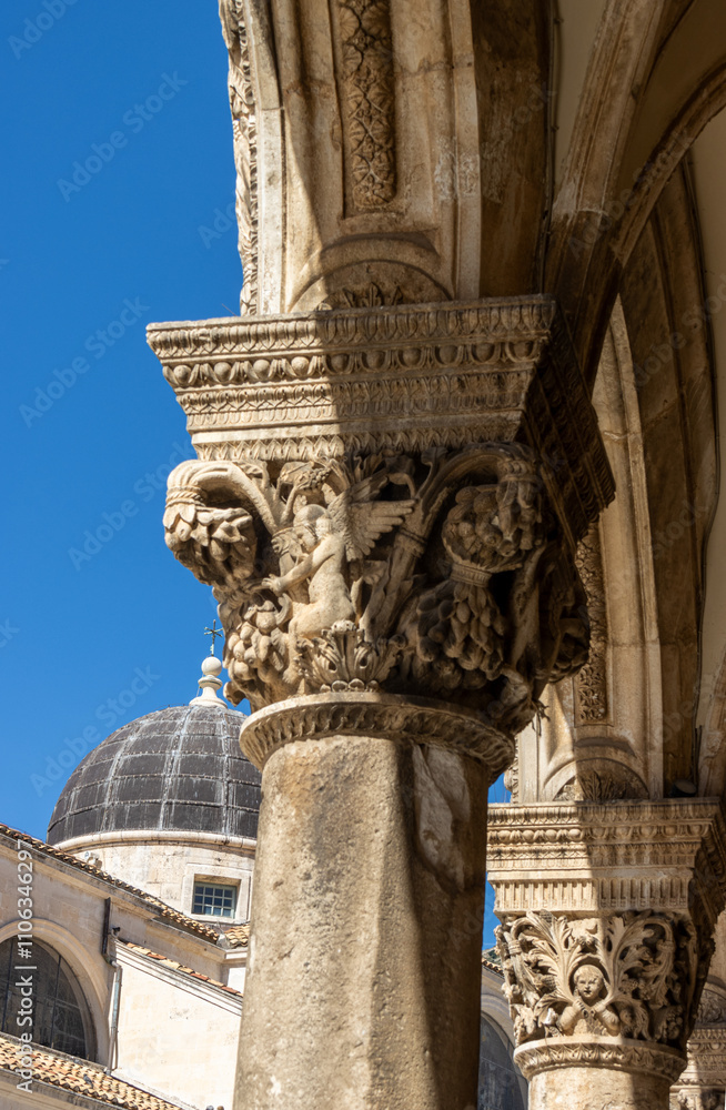 Dubrovnik, detail of the capitals of the columns of the Rector's Palace ...