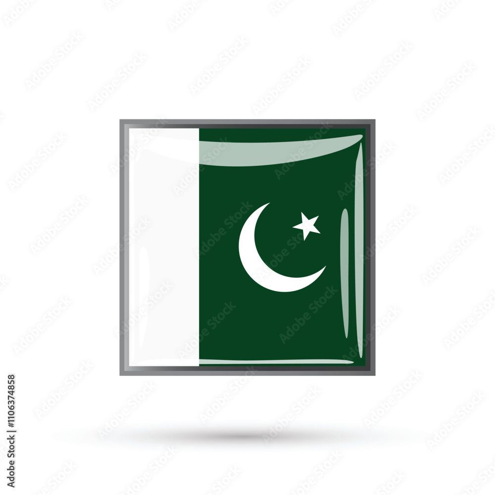 Pakistani official flag square glossy and shiny badge 3D vector ...