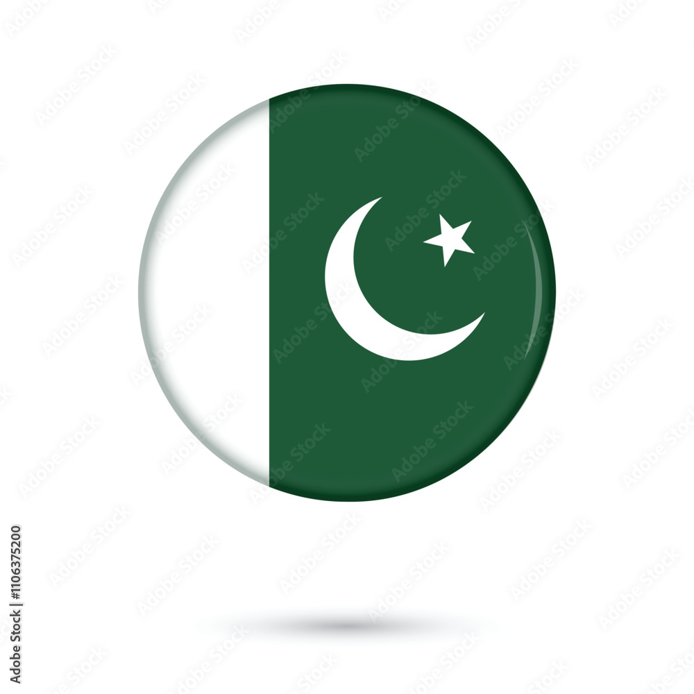 Pakistani official flag round glossy and shiny badge 3D vector ...