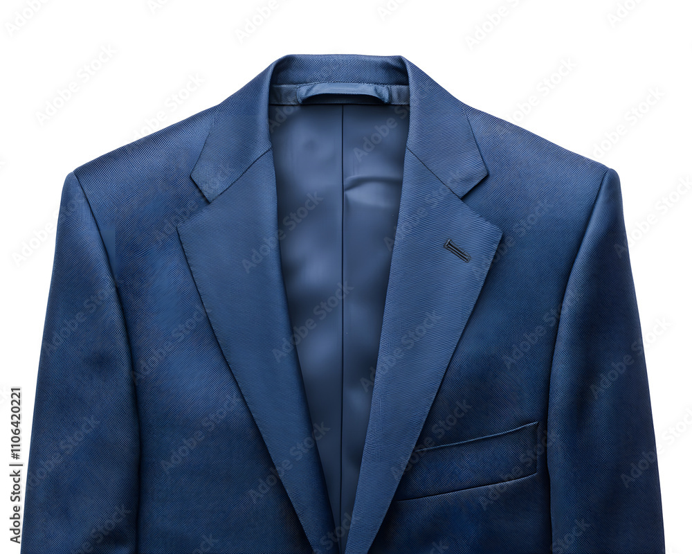 A sophisticated navy blue suit jacket featuring a classic fit and ...