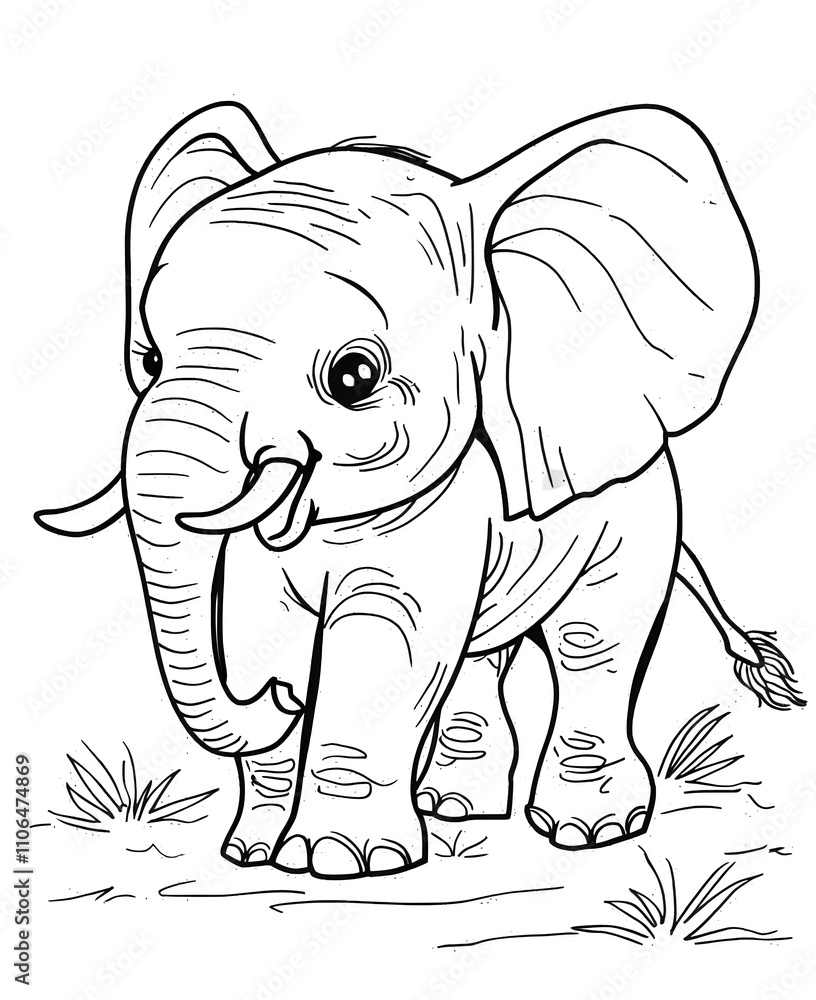 Adorable Elephant Coloring Page for Kids and Fun Activities Stock Photo ...