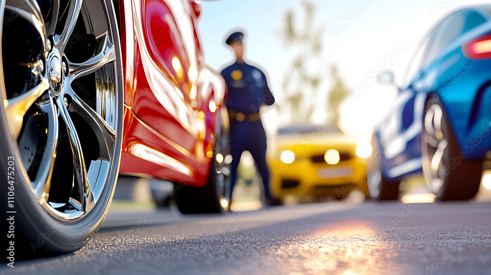 Road safety check with police officer monitoring vehicles, showcasing ...