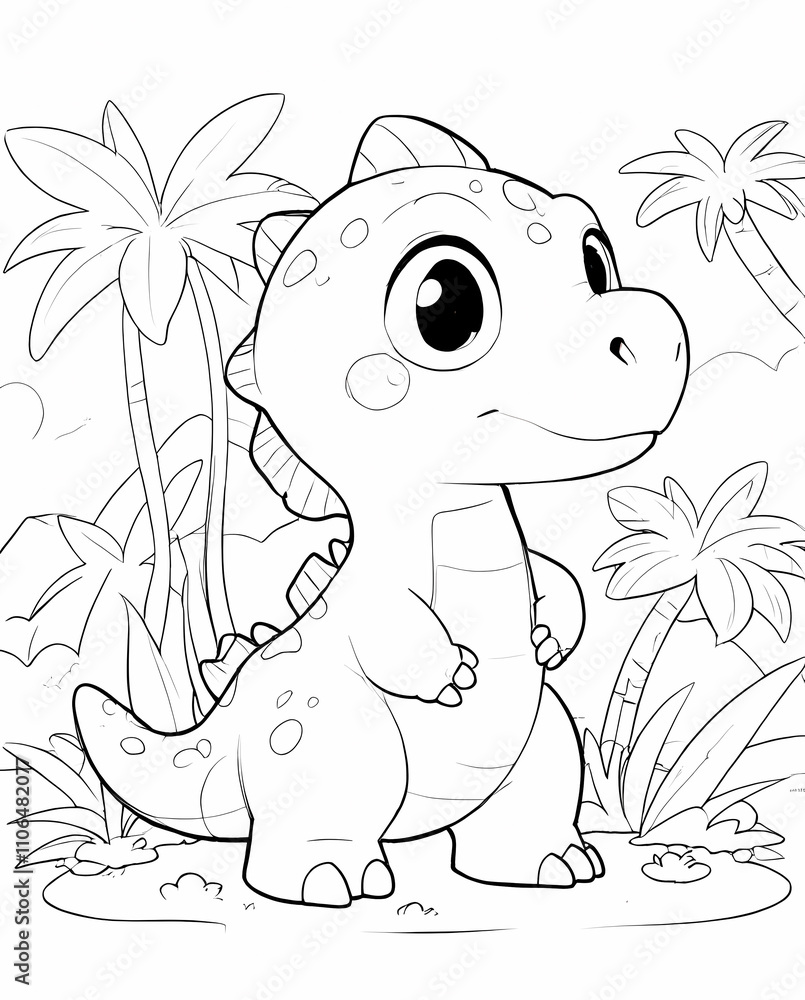 Fun Dinosaur Line Art Coloring Page for Kids to Explore and Color Their ...