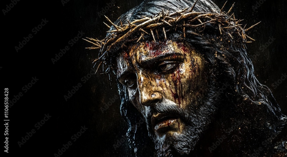 Realistic Passion of Jesus Christ with Crown of Thorns and Battered ...