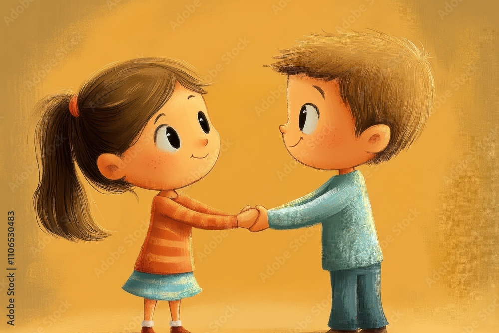 Cartoon kids holding hands Stock Illustration | Adobe Stock