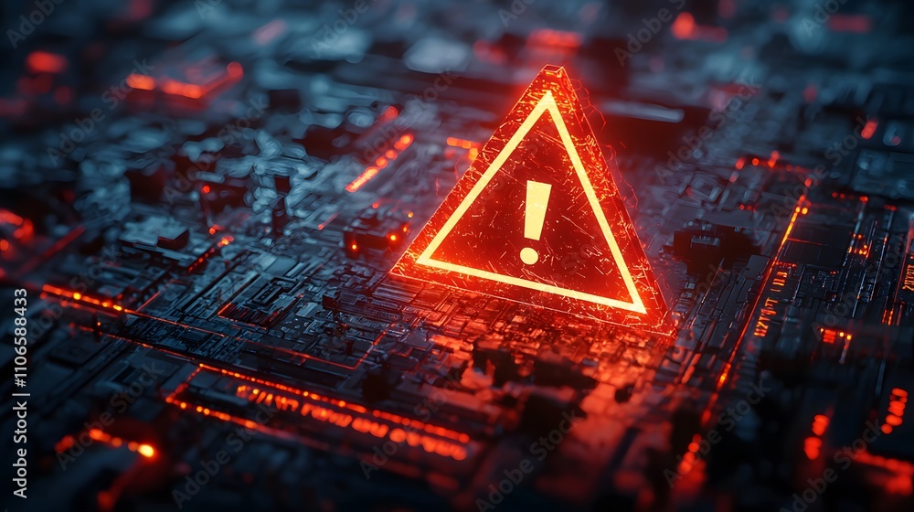 Warning Alert Symbol on Digital Circuit Board Technology Environment ...