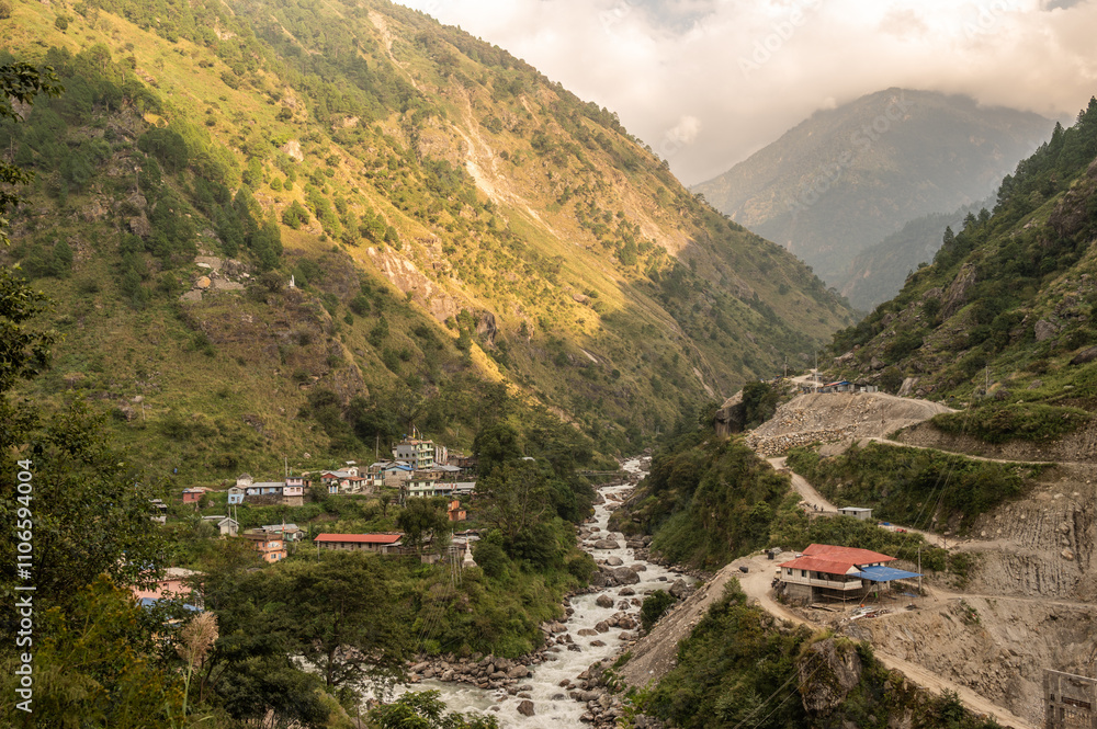 View of Syabrubesi village a beautiful resident village inside the ...