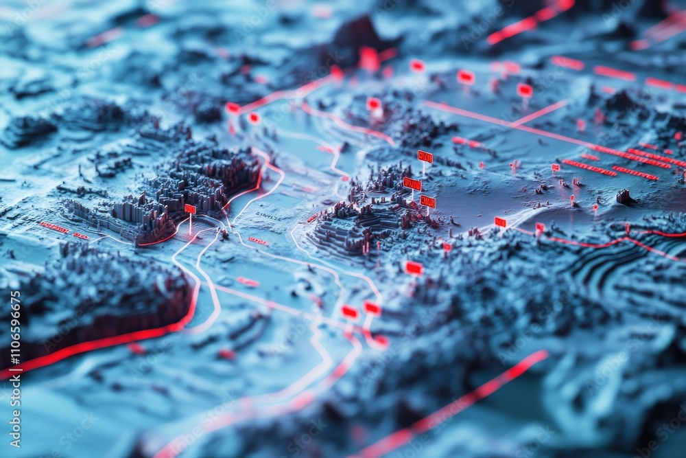 A graphic illustration of a weather hazard map with labels indicating ...