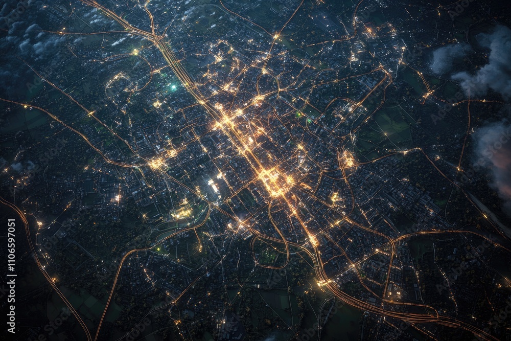 A detailed satellite map showing a city s transportation network, with ...