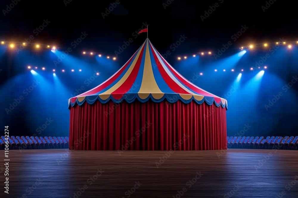 A hyper-realistic image of a circus tent interior during a performance ...