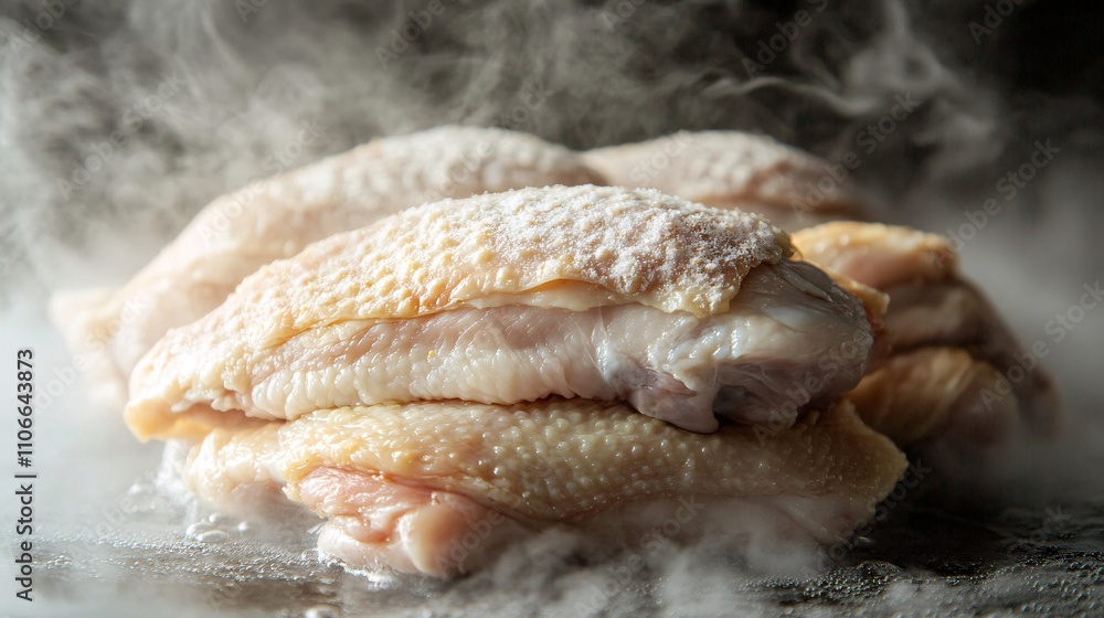 steam fresh white chicken thighs. We see the meat opening it up we see ...