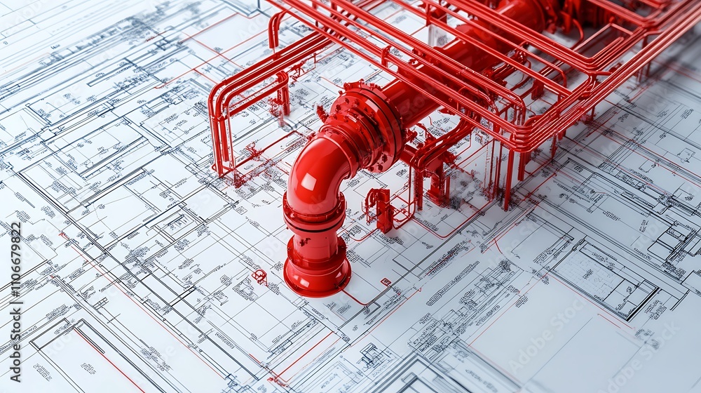 fire protection plans outline fire alarm locations on Blueprints Stock ...