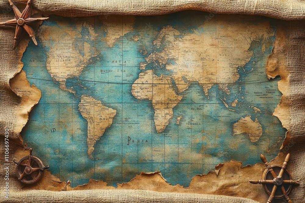 vintage sea map with intricate details and faded colors, evoking a ...