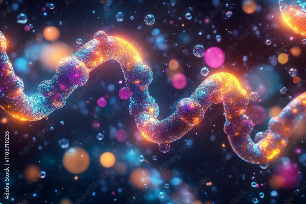 A molecular close-up of proteins, abstract generative art with 3D ...