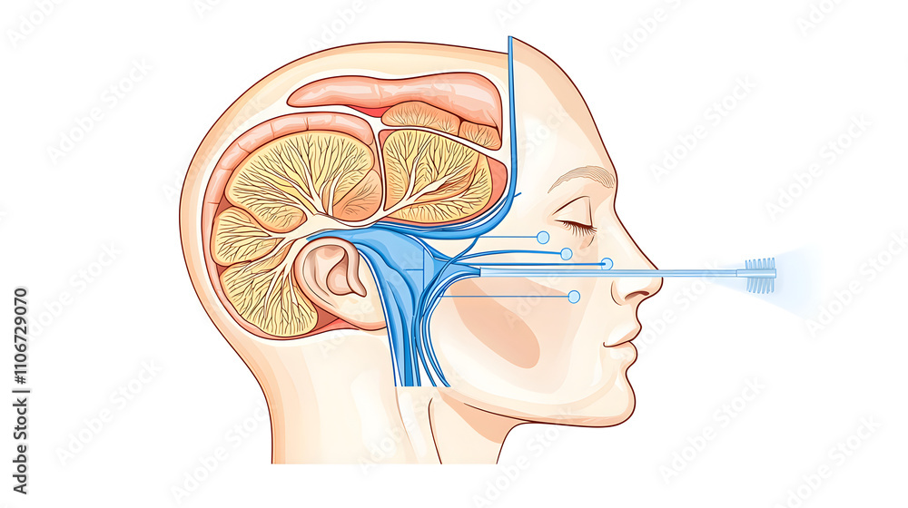 Human Head Anatomy Nerve Pathways Sinus Irrigation Stock Illustration ...
