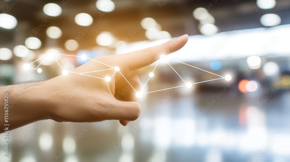 Hand pointing at dots, visual journey of direction, guidance and ...