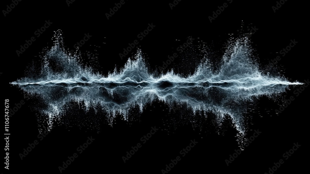 abstract fluid organic matter floating in soundwave made out of pixels ...