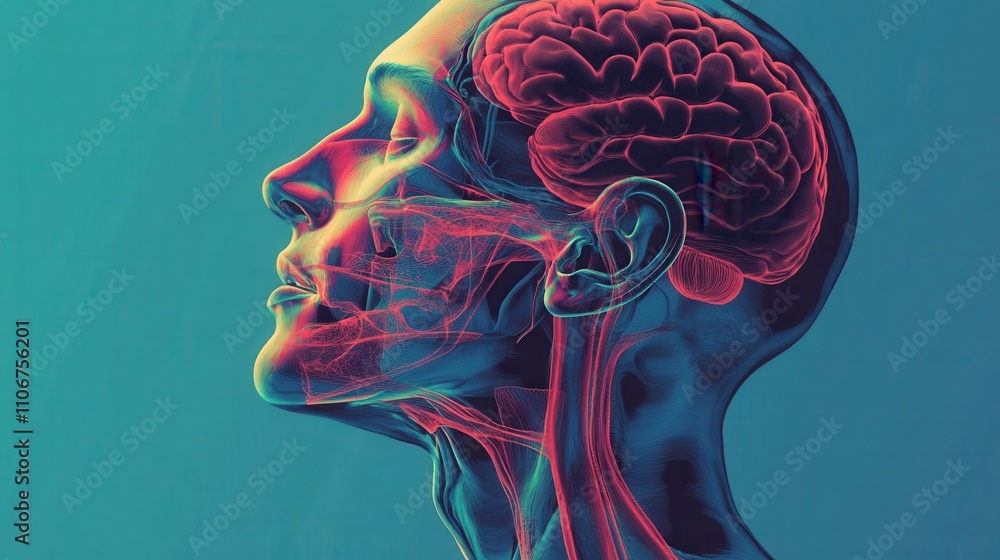 Modern medical illustration of a head profile showing nasal cavity ...