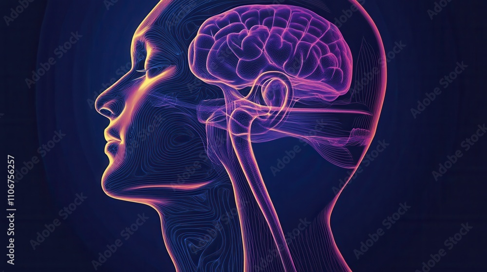 Modern medical illustration of a head profile showing nasal cavity ...