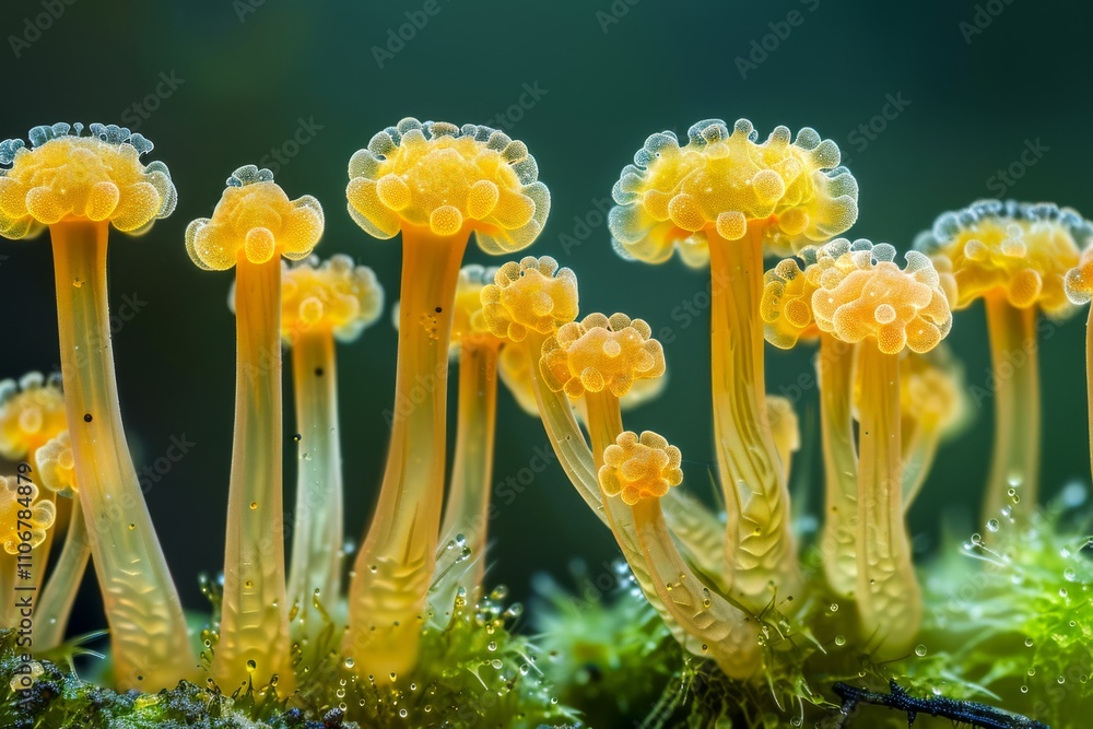 Myxomycete Spores: A close-up of the spore-producing fruiting bodies of slime molds ...