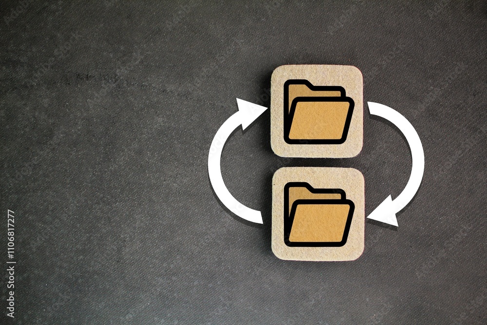 two squares with folder icons change. data or information storage. new file or folder exchange ...