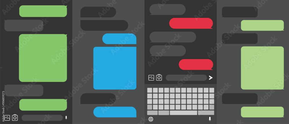 Social media chat box in dark mode, Dialogue windows with empty text ...