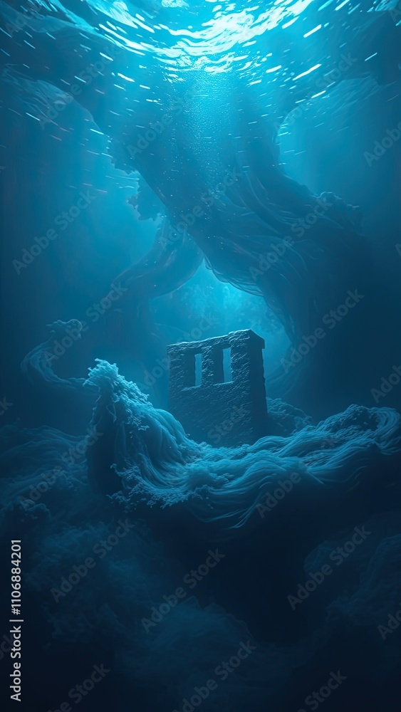 Ink swirling around an underwater structure submerged in the ocean ...