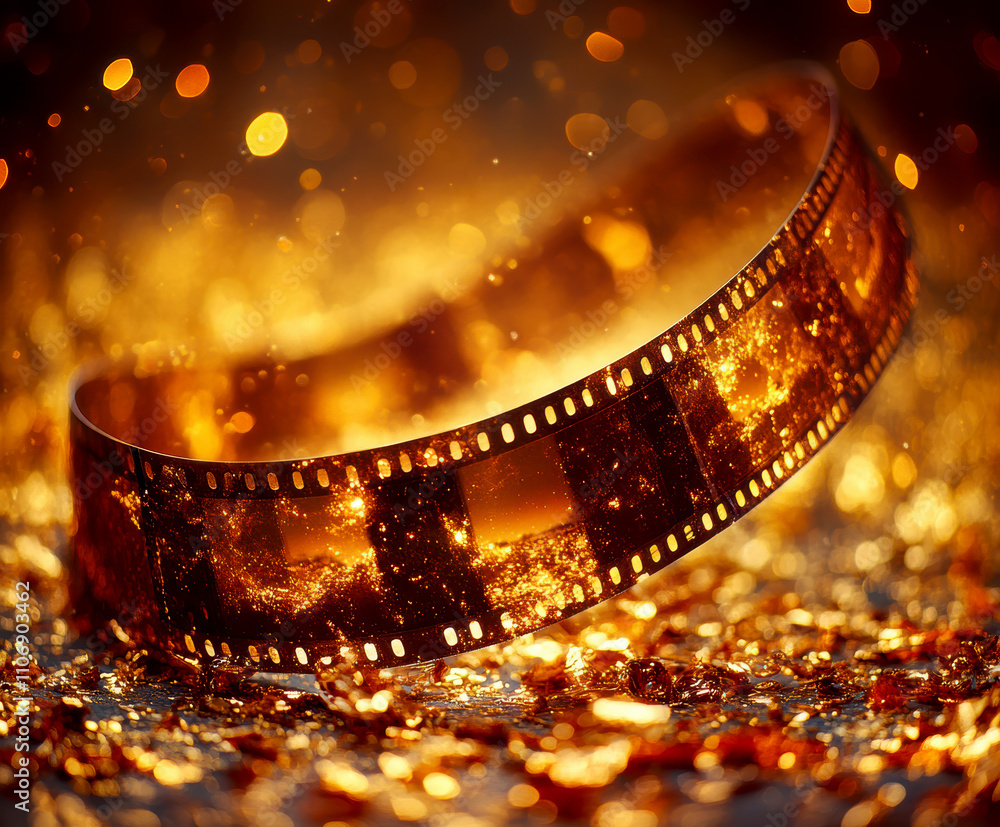Poster of film negative on gold background with double exposure ...