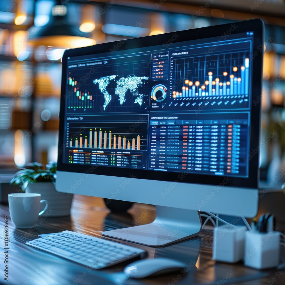 Dashboards are displayed on the computer screen, and one of the largest ...