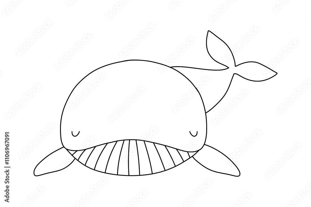 Cute whale outline sea animal for children. Vector line nautical ...